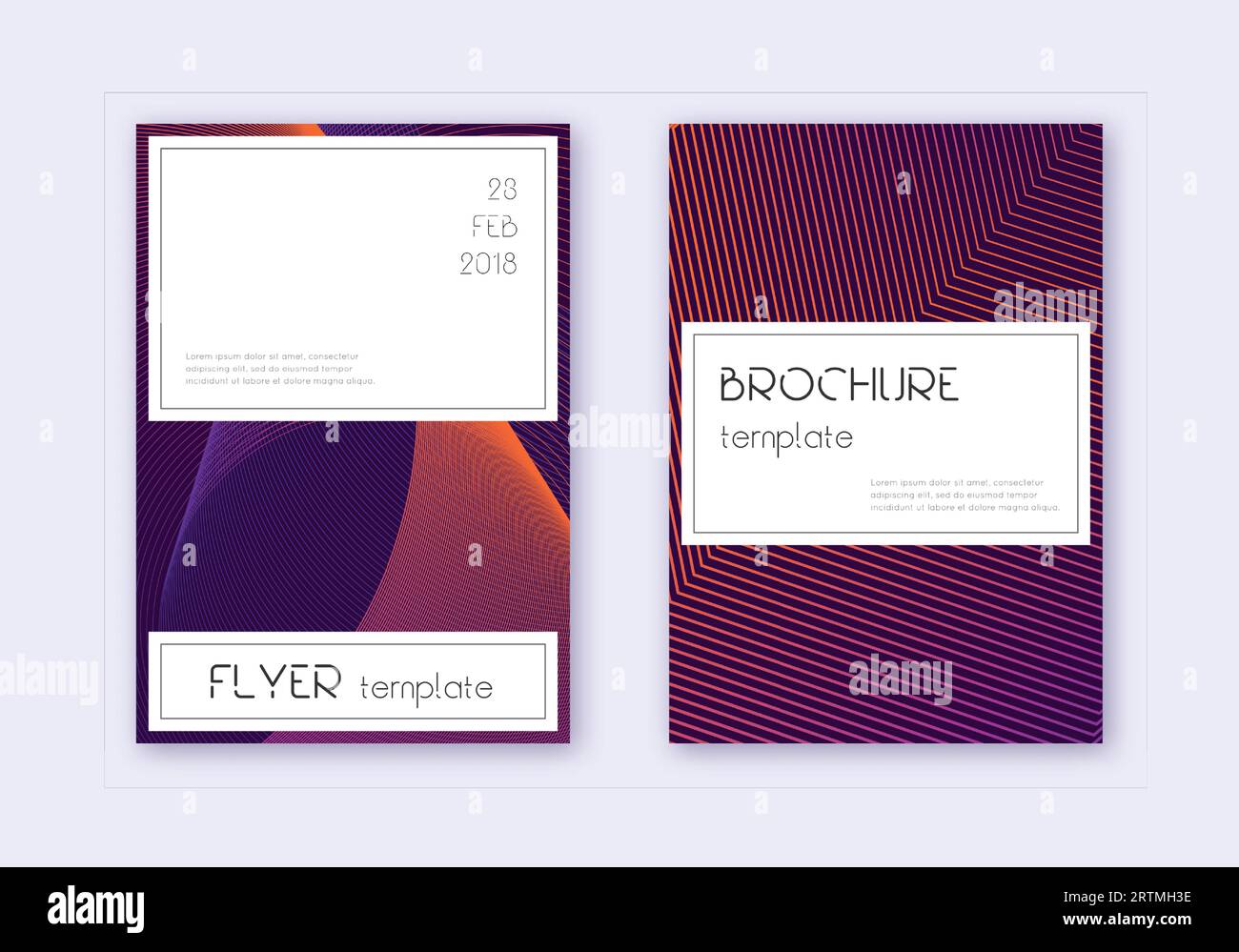Stylish cover design template set. Violet abstract lines on dark ...