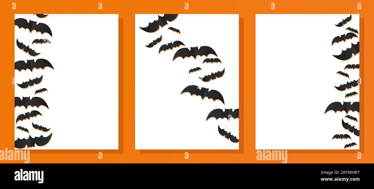 Set of banner designs for Happy Halloween with bats. White templates on ...