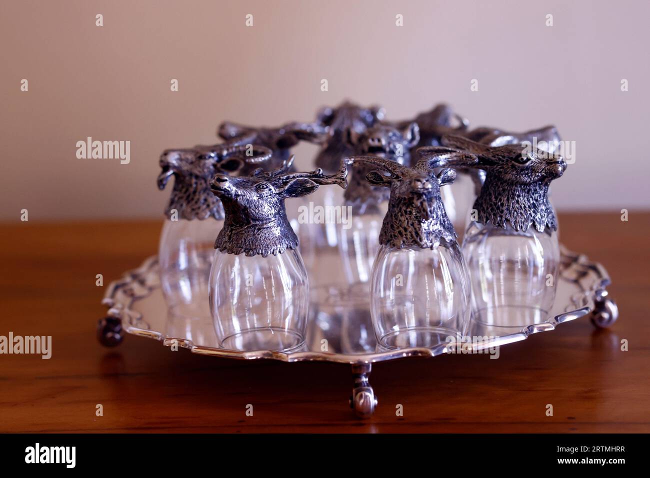 Decorative glasses for vodka. Animals. Burgundy. France Stock Photo - Alamy