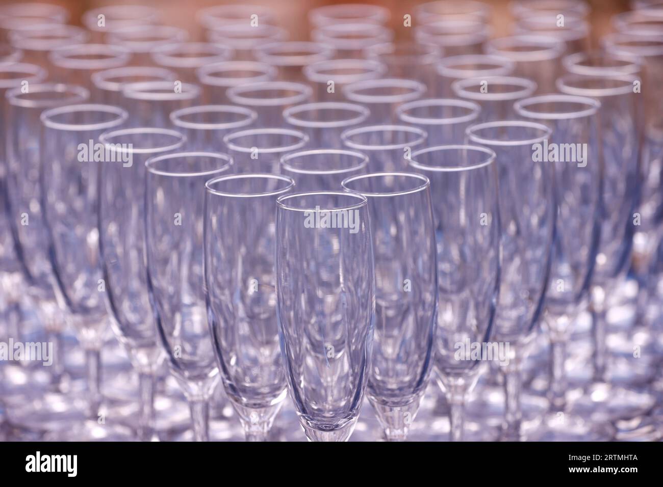 Empty champagne glasses on a table for buffet. France Stock Photo - Alamy