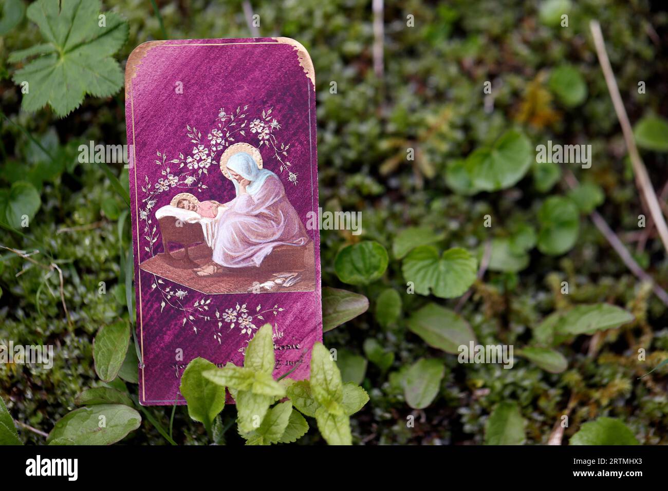 Nativity holy image. Virgin Mary and infant Jesus. France Stock Photo ...