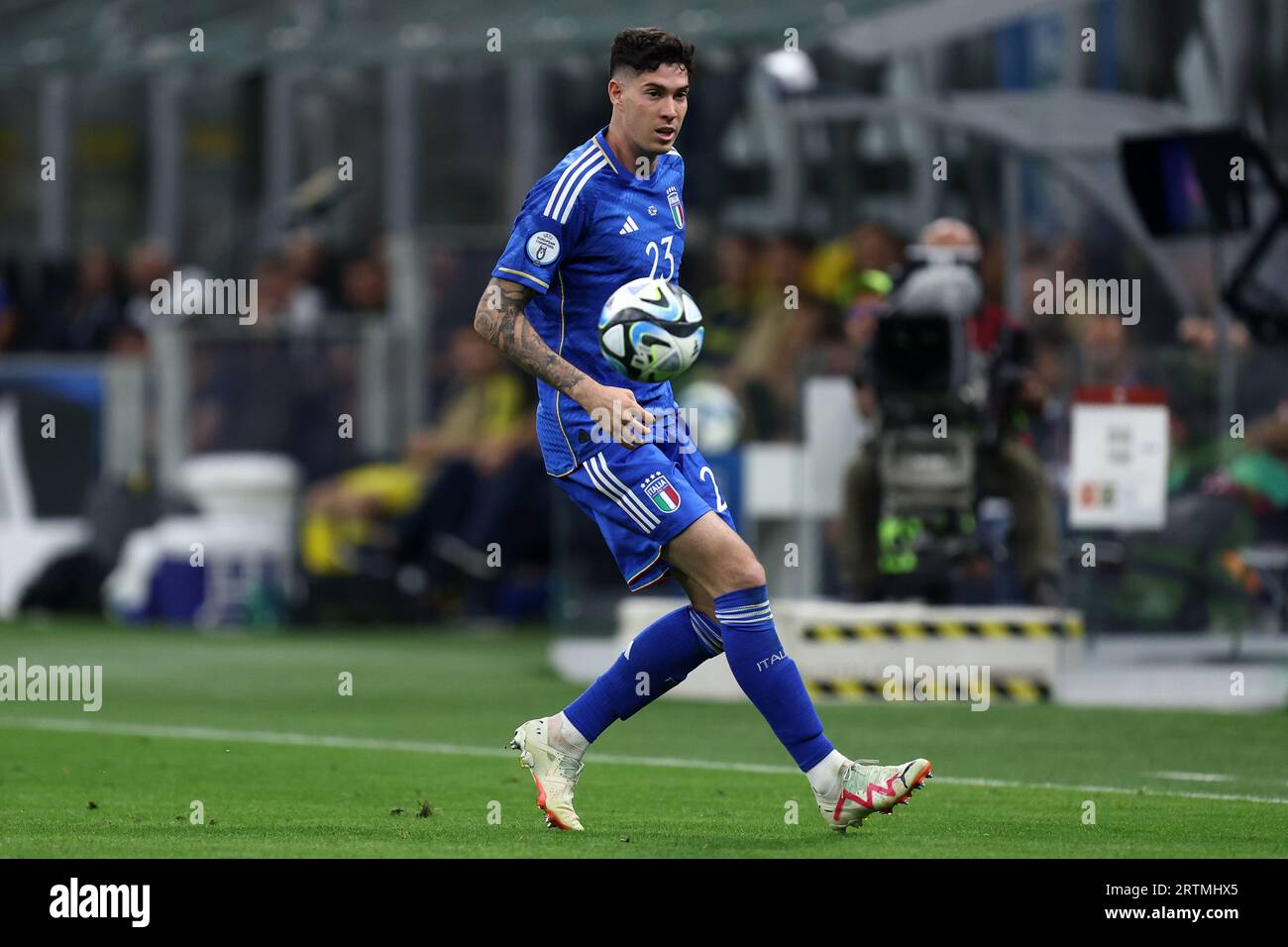 Alessandro Bastoni of Italy controls the ball during the UEFA EURO 2024 ...