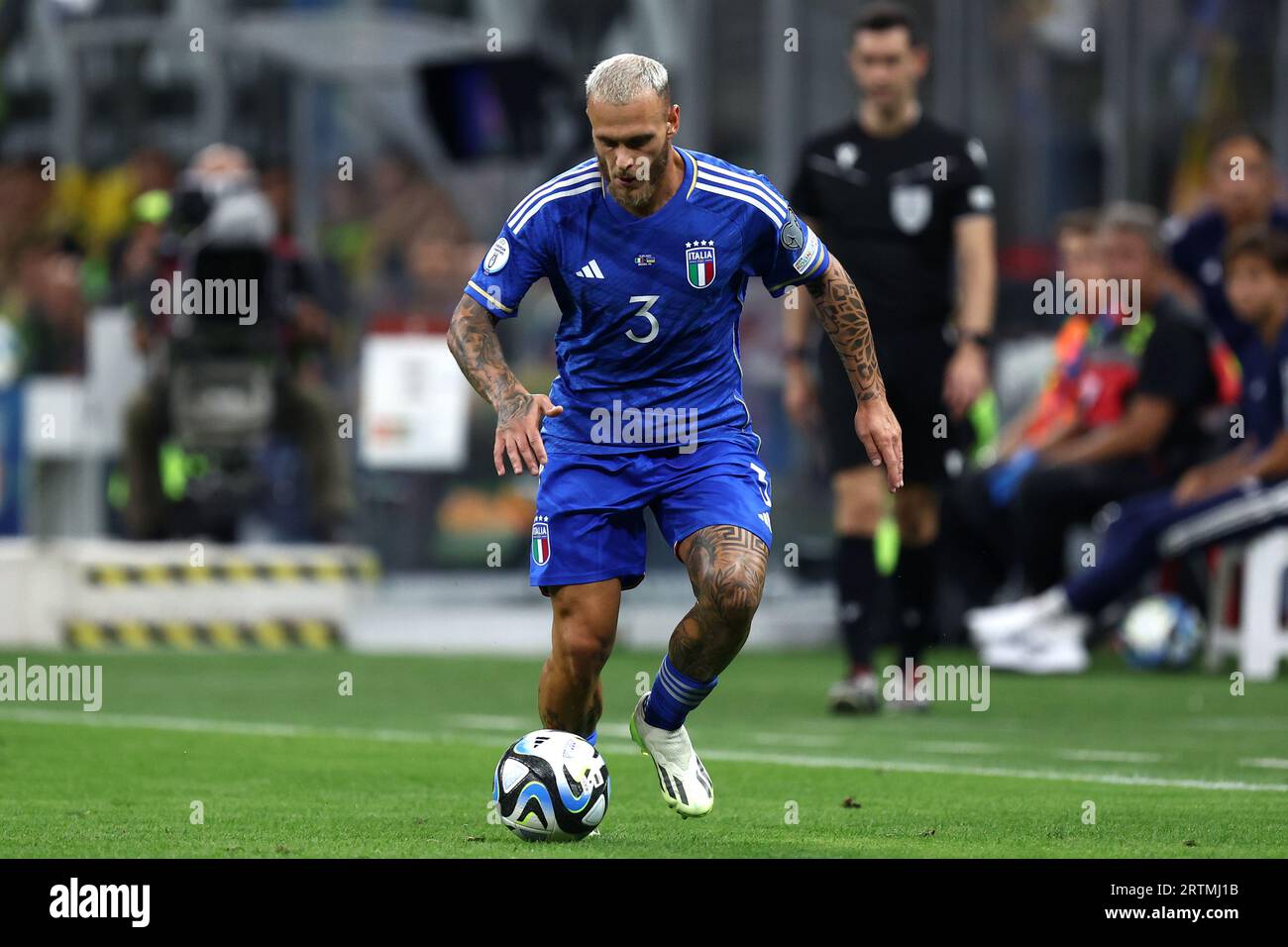 Federico Dimarco of Italy controls the ball during the UEFA EURO 2024 European qualifier match ...