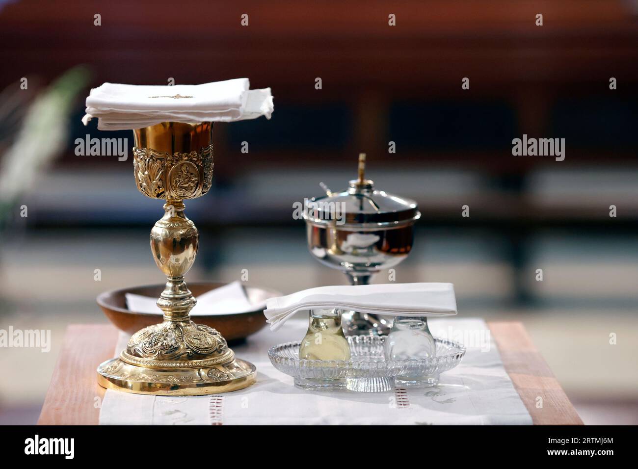 Thi Nghe catholic Church. Catholic church. Sunday mass. Eucharist table ...