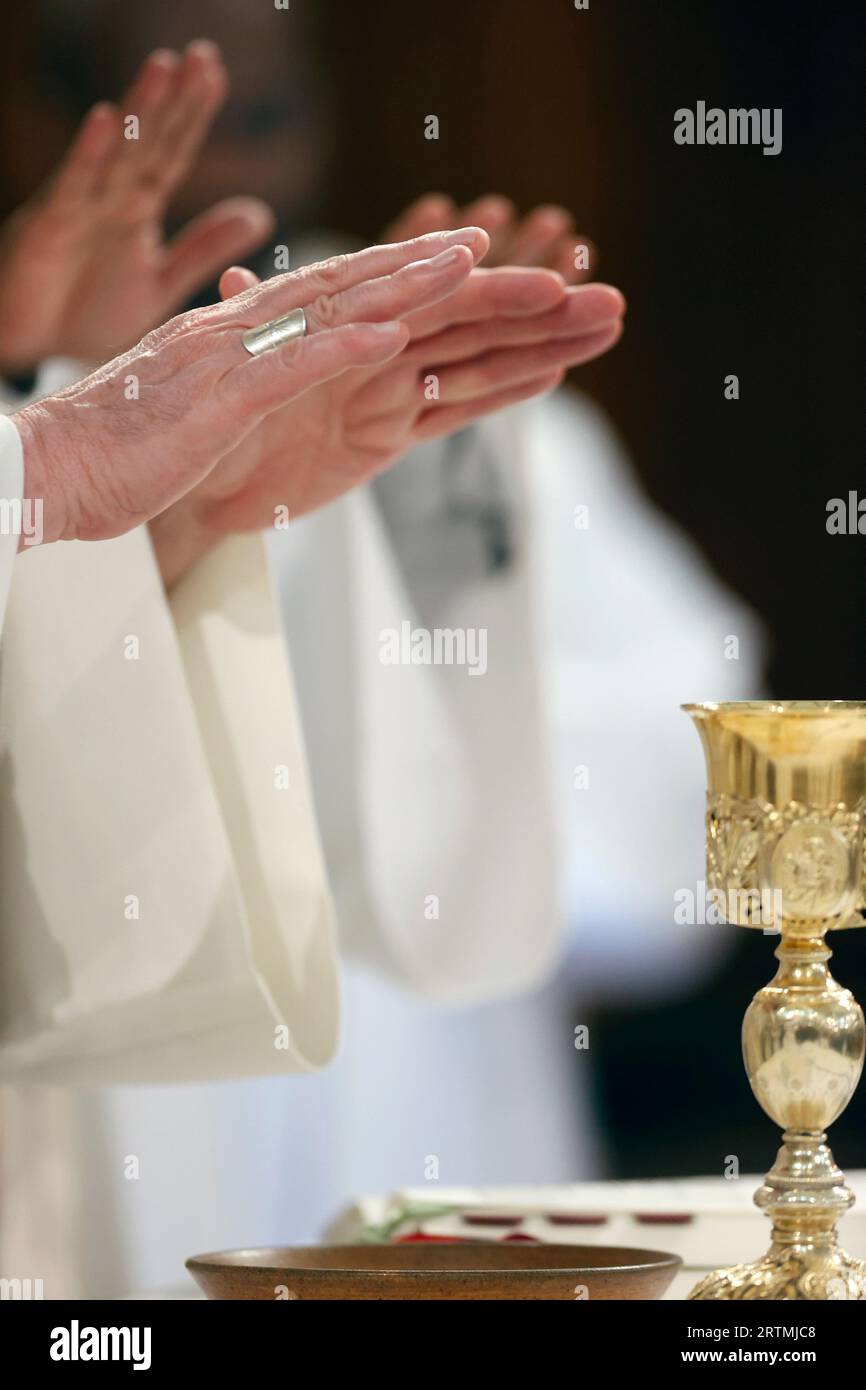 Saint Maurice church. Catholic mass. Eucharist celebration. France ...