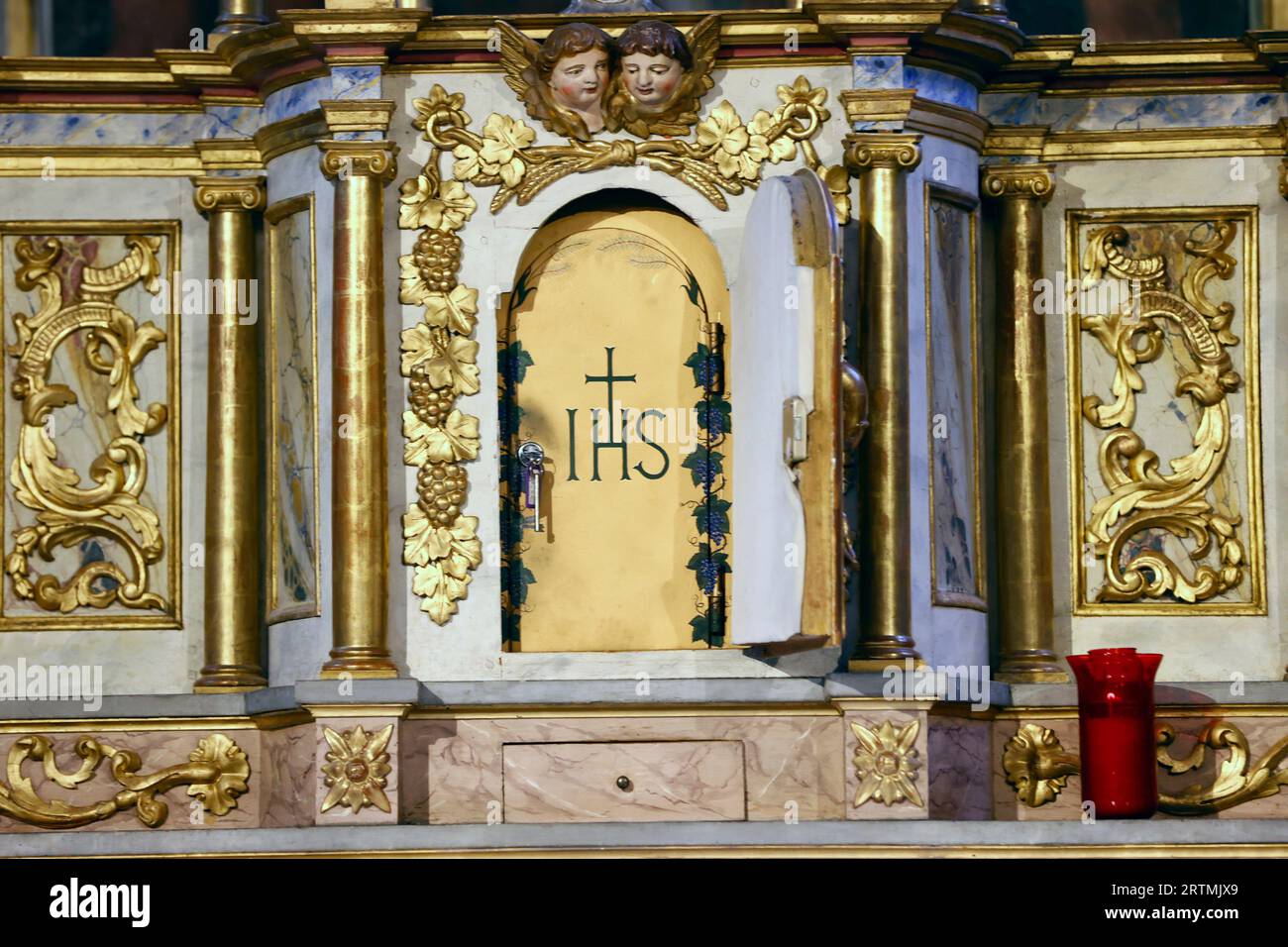 Saint-Gervais baroque church. Open tabernacle door. Saint-Gervais ...