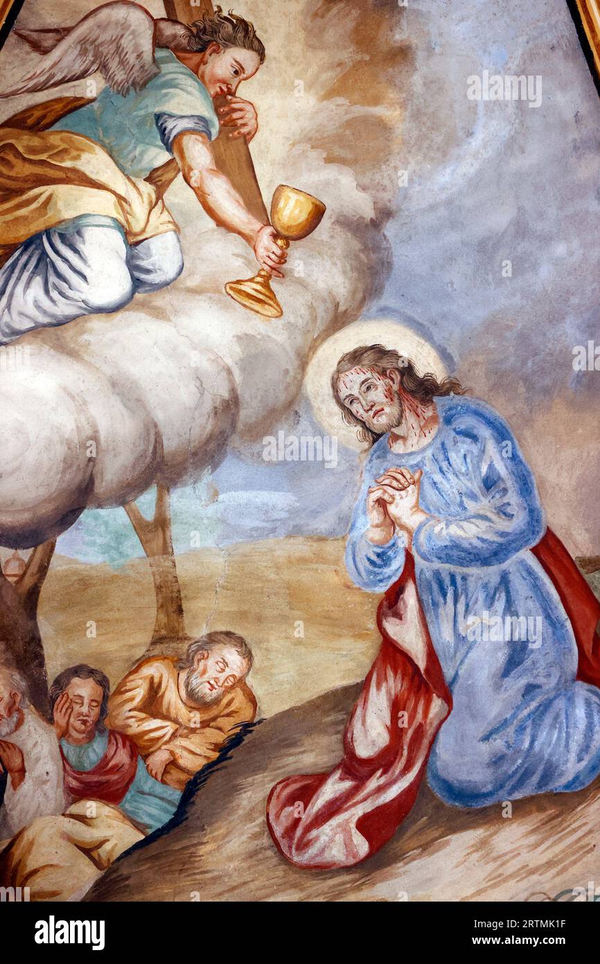 Our Lady Of The Assumption Baroque Church. Fresco. Jesus praying in the ...