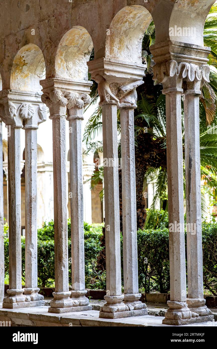 Franciscan monastery, Dubrovnik, Croatia. Cloister capitals and columns ...