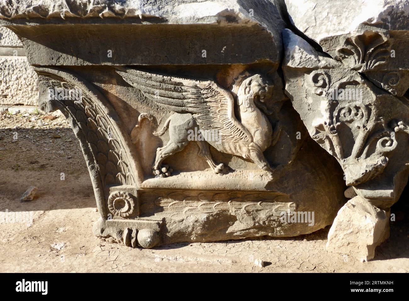 Ancient Greek Carving at The ruins of the Temple of Apollo at Ancient ...