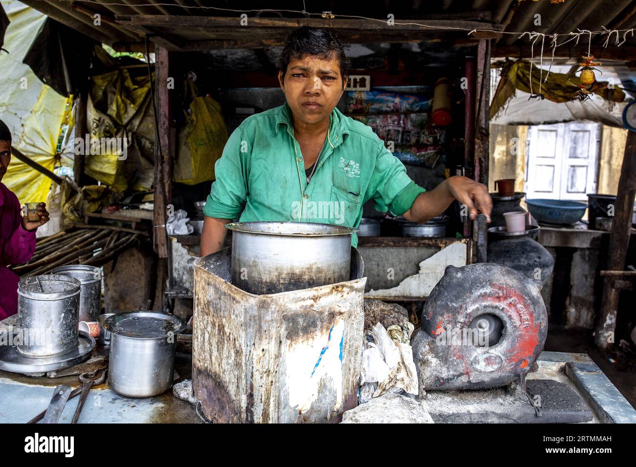 Adivasi running a tea stall in Dediapada, Gujarat, India Stock Photo ...