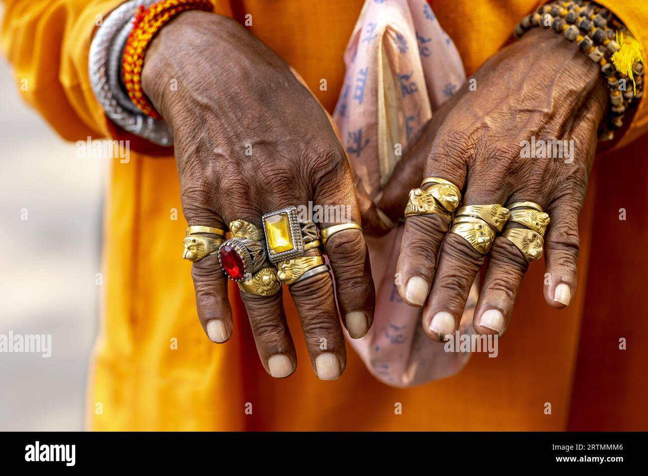 Sadhu’s jeweled hands in Juhu, Mumbai, India Stock Photo - Alamy