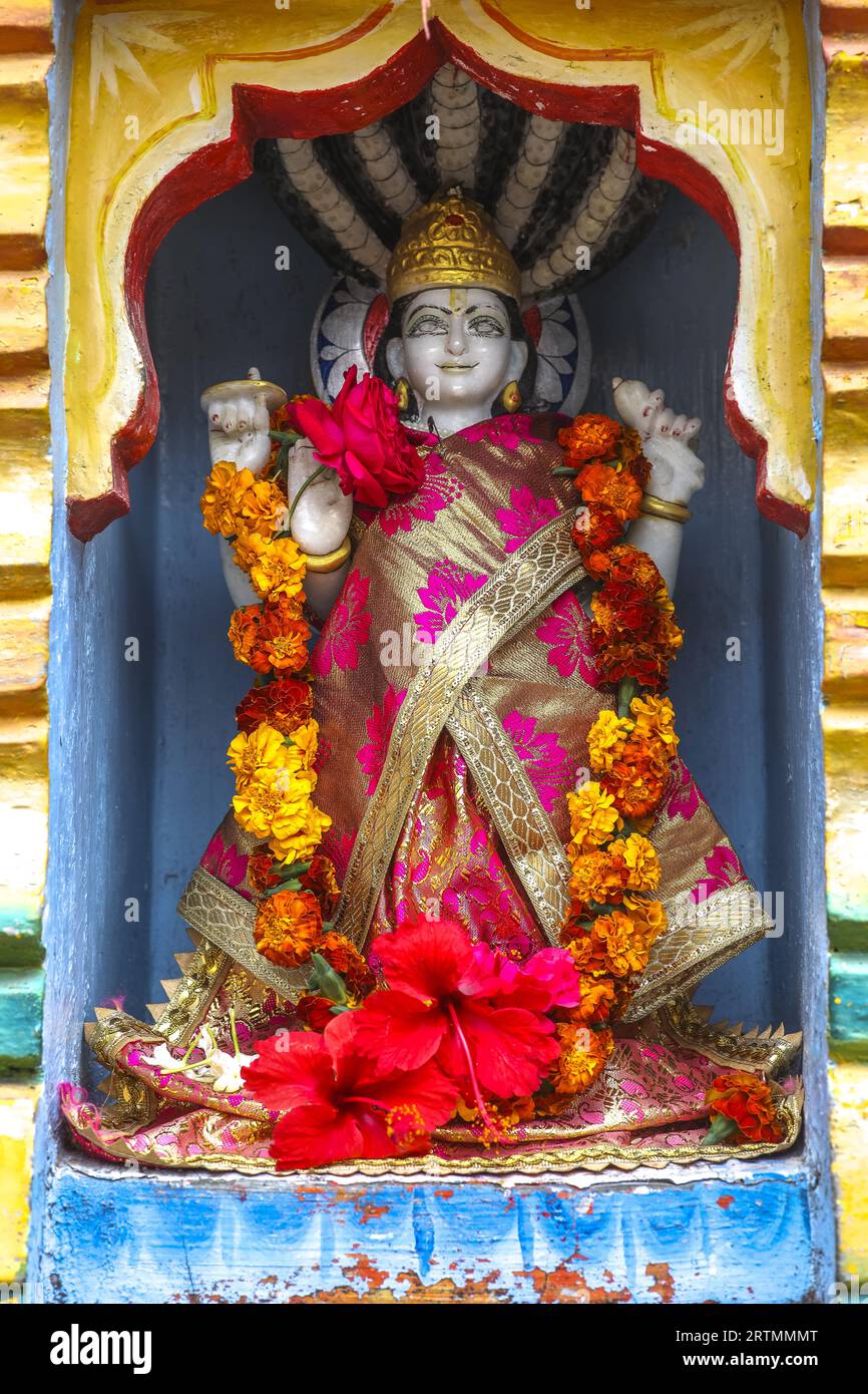 Hindu temple in Babra village, Maharashtra, India. Murthi of Vishnu or ...