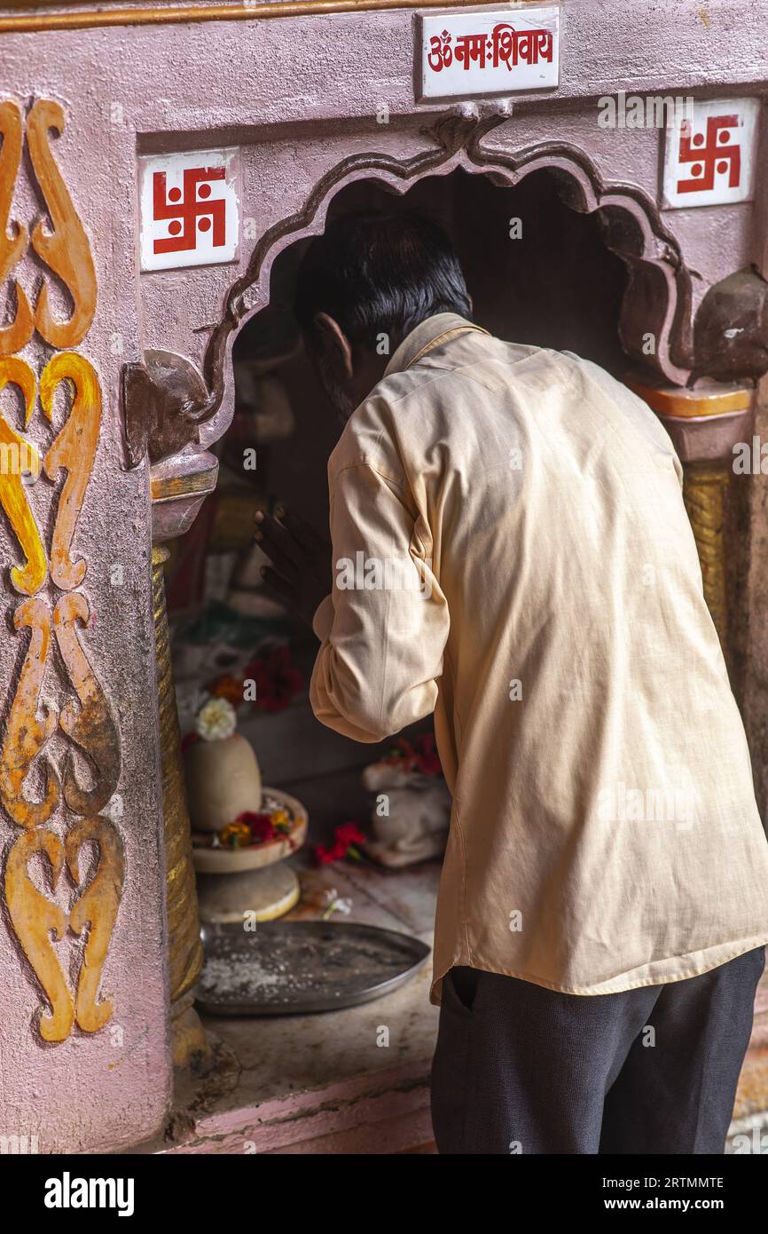 Man praying in a Hindu temple in Babra village, Maharashtra, India ...