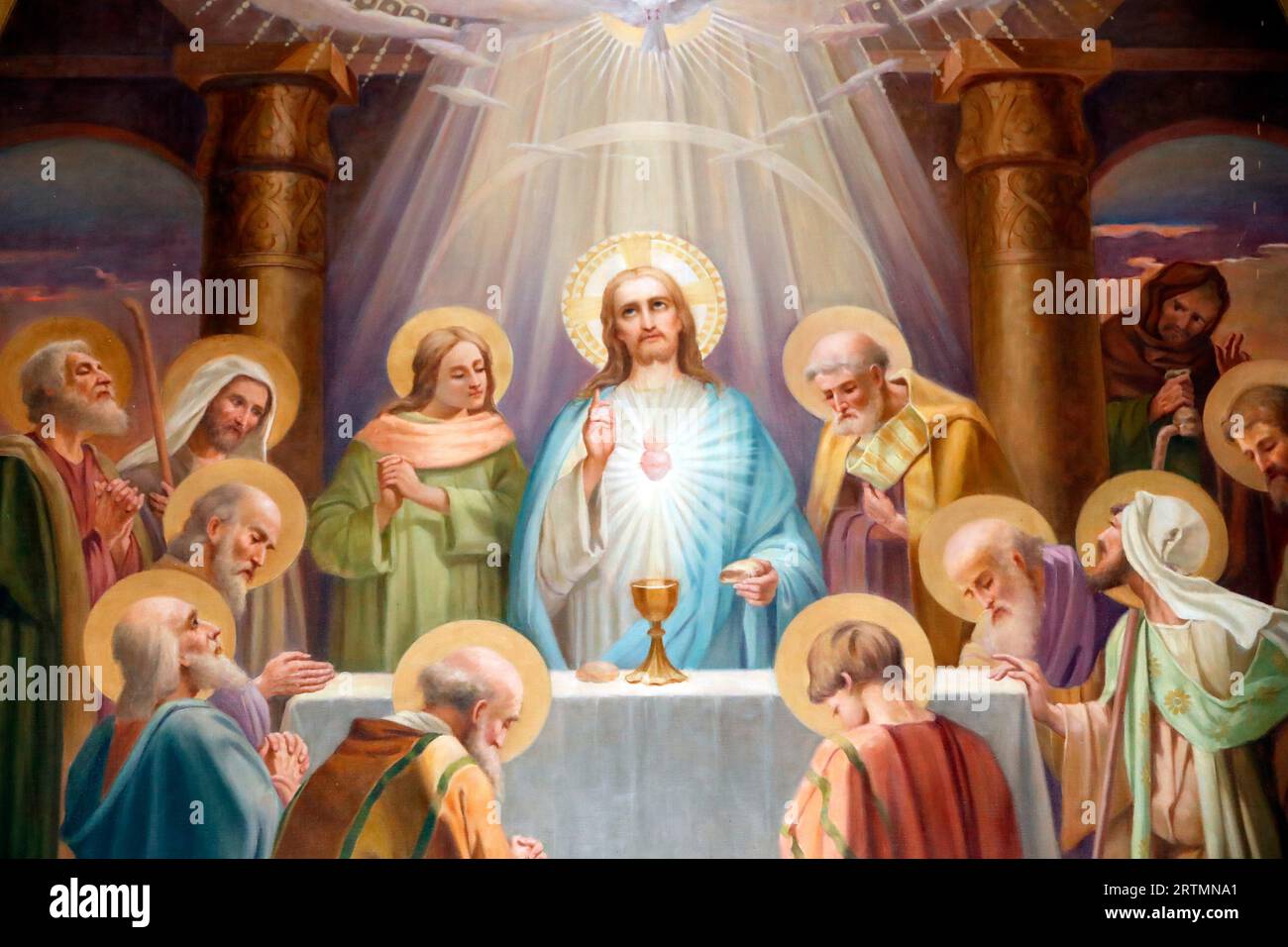 Saint-Grat church. The Last Supper, Jesus with his 12Apostles in Jerusalem before his ...