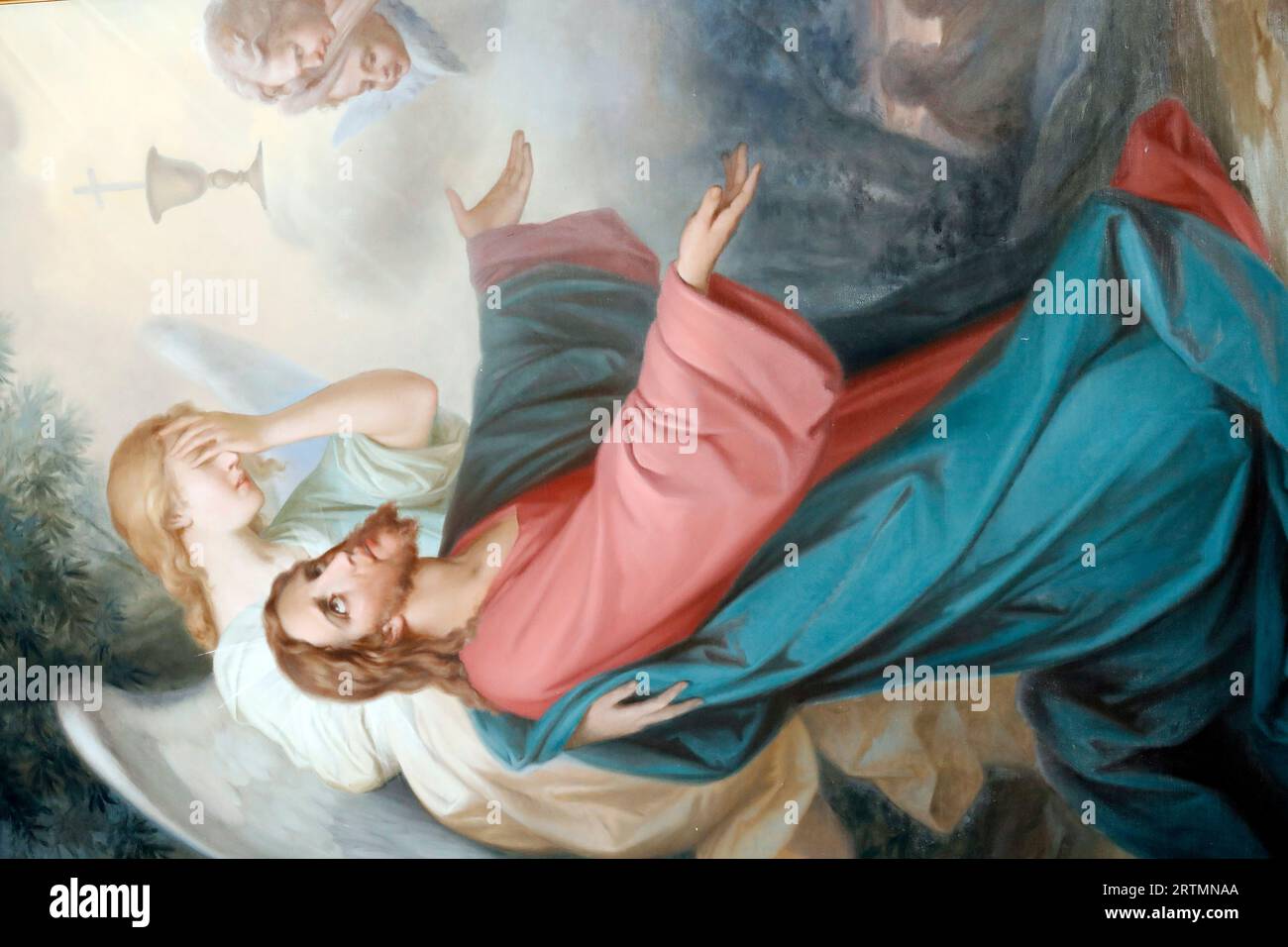 Saint-Grat church. Jesus praying in the garden of Gethsemane after the ...