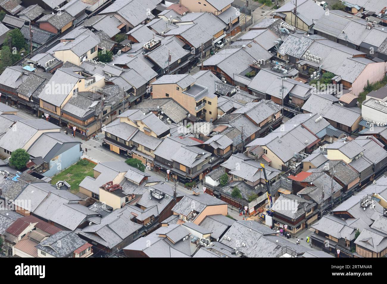 An aerial photo shows Gion district in Kyoto City, Kyoto Prefecture on ...