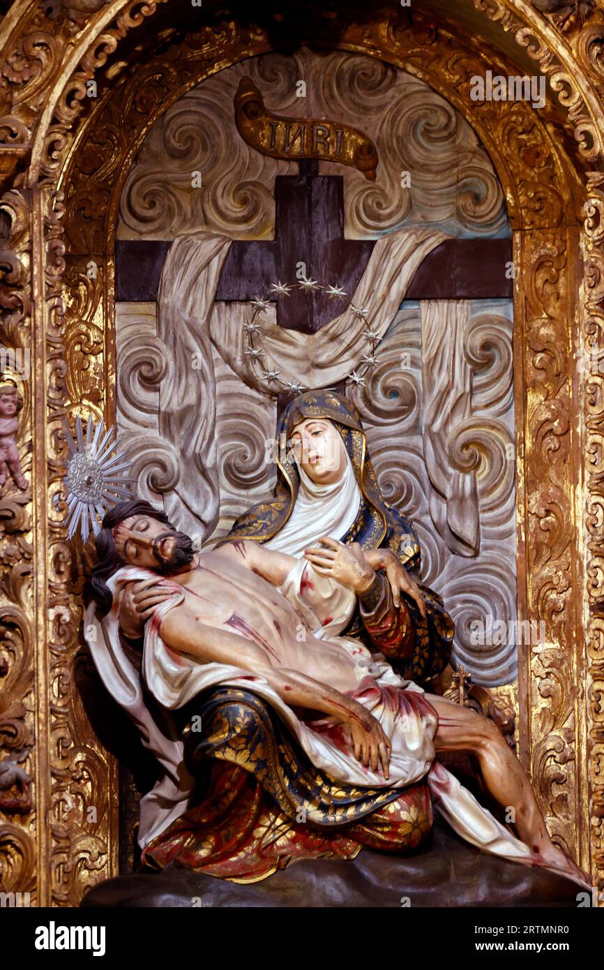 Braga Se Cathedral. A peita statue of Virgin Mary holding dead body of ...