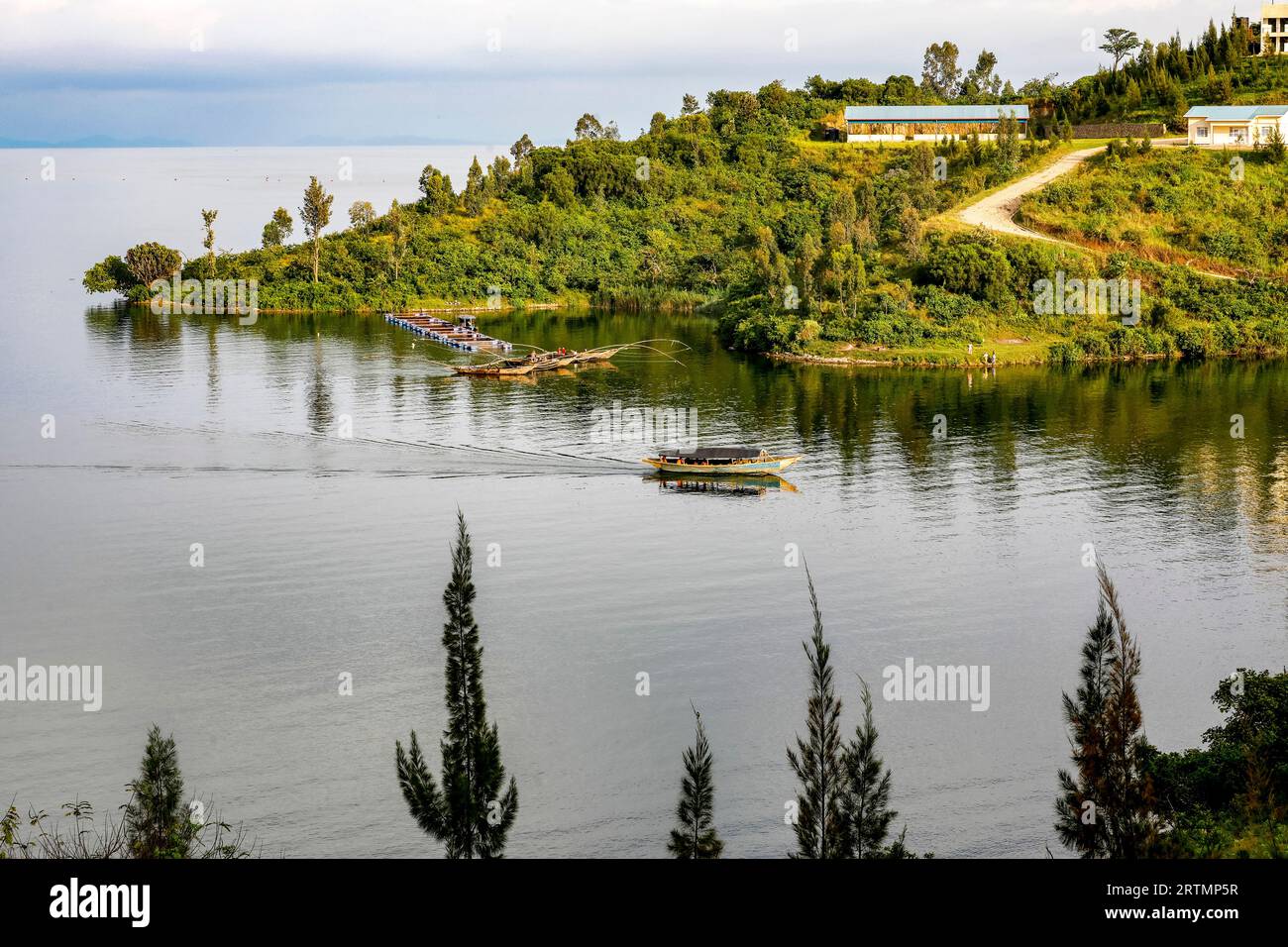 Boats on Kivu lake, Karongi, Rwanda Stock Photo - Alamy