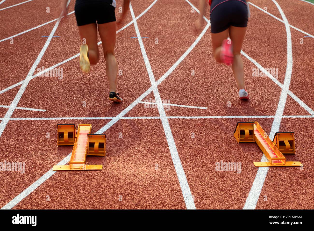 start of a hundred meters race Stock Photo - Alamy