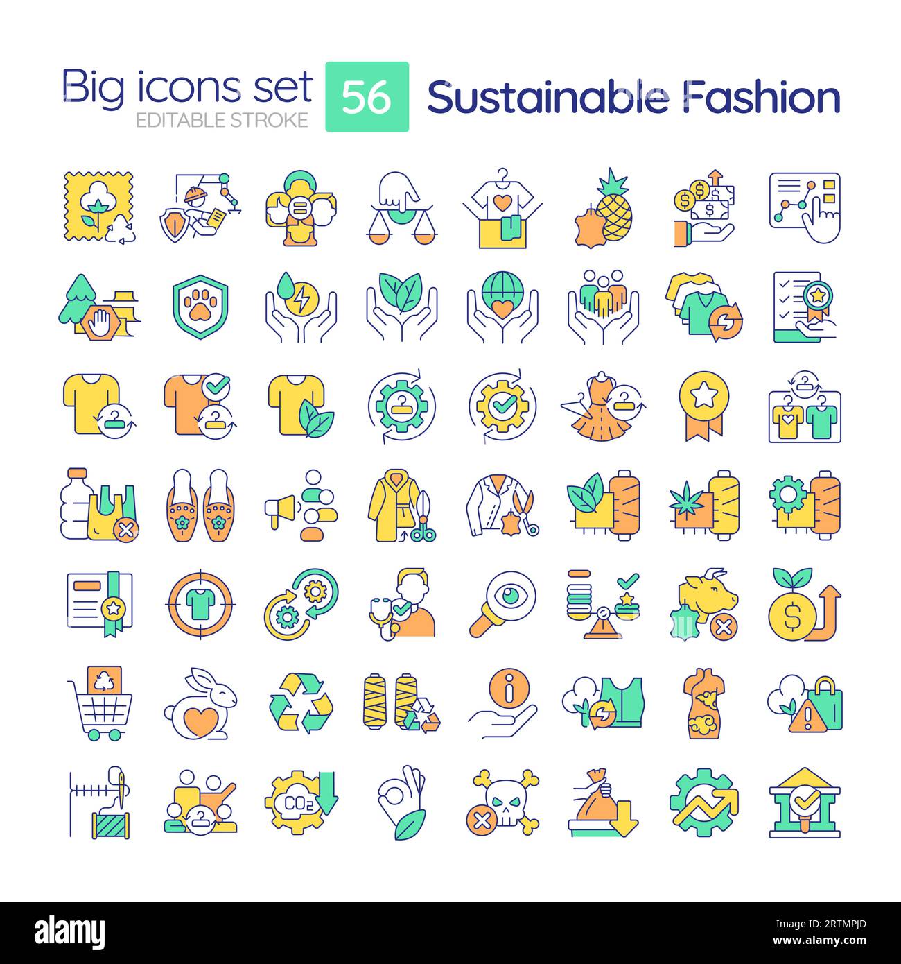 Editable multicolor big icons for sustainable fashion Stock Vector ...