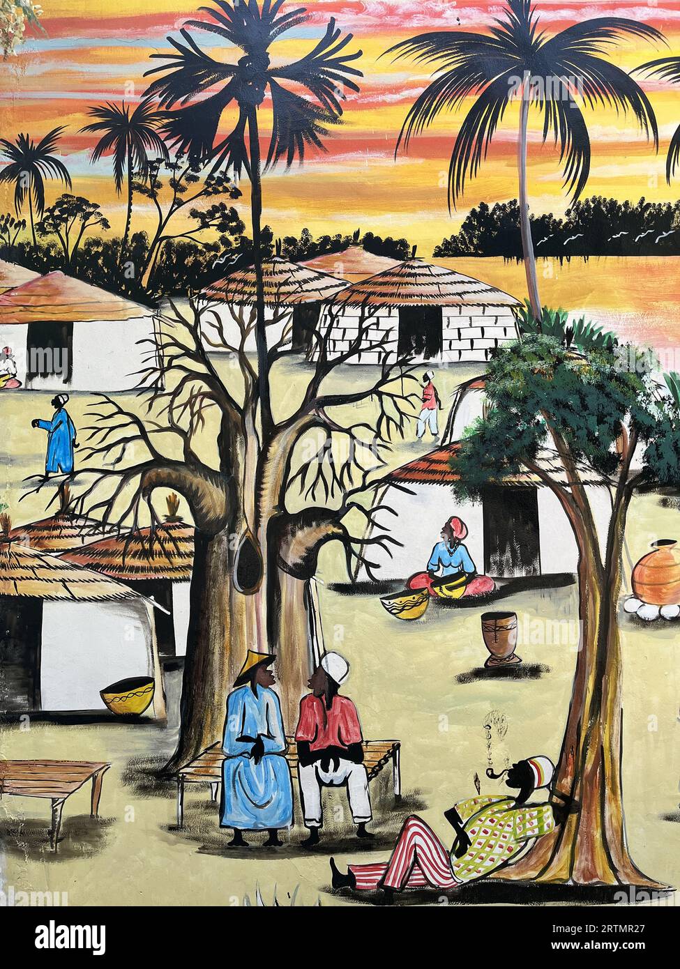 Wall painting depicting an African village in Ndangane, Senegal Stock ...
