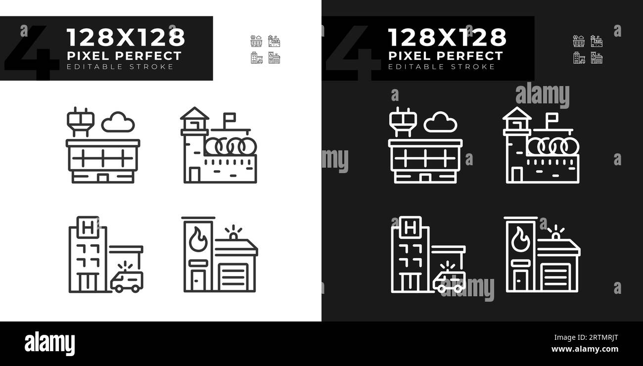 2D pixel perfect building icons Stock Vector Image & Art - Alamy