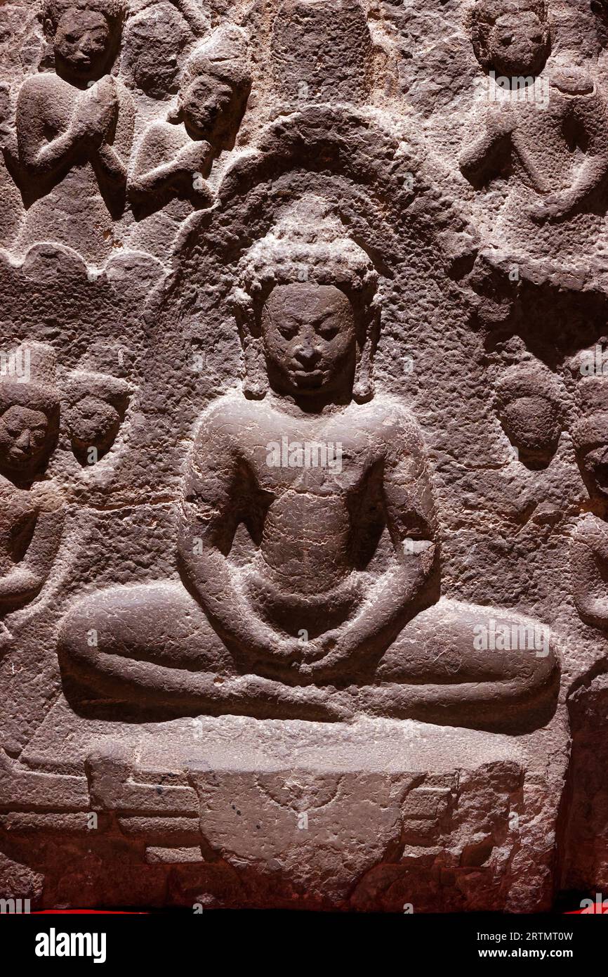 Bangkok National Museum. Engraved stone depicting Buddha. 8th - 10th ...