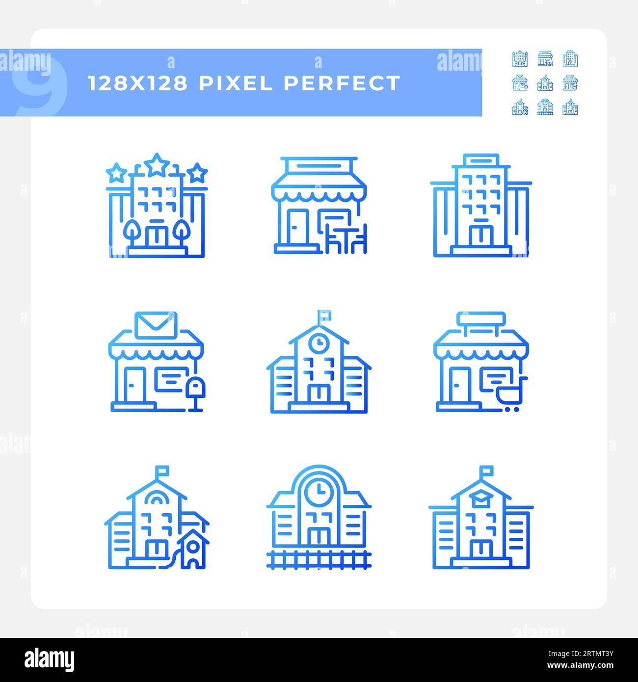 Set of pixel perfect blue gradient building icons Stock Vector Image ...