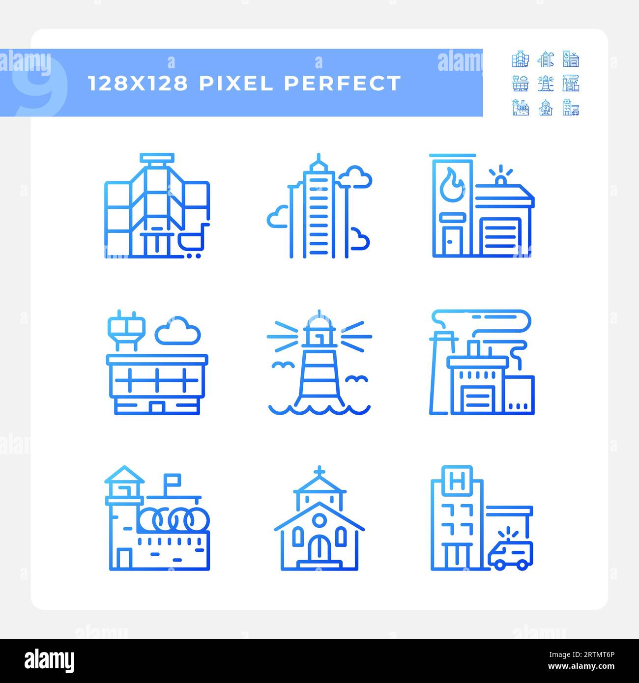 2D pixel perfect blue gradient building icons Stock Vector Image & Art ...