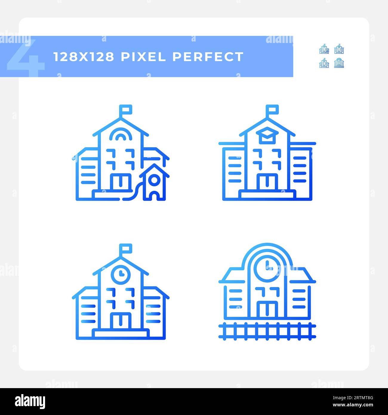 Pixel perfect thin line blue gradient building icons Stock Vector Image ...