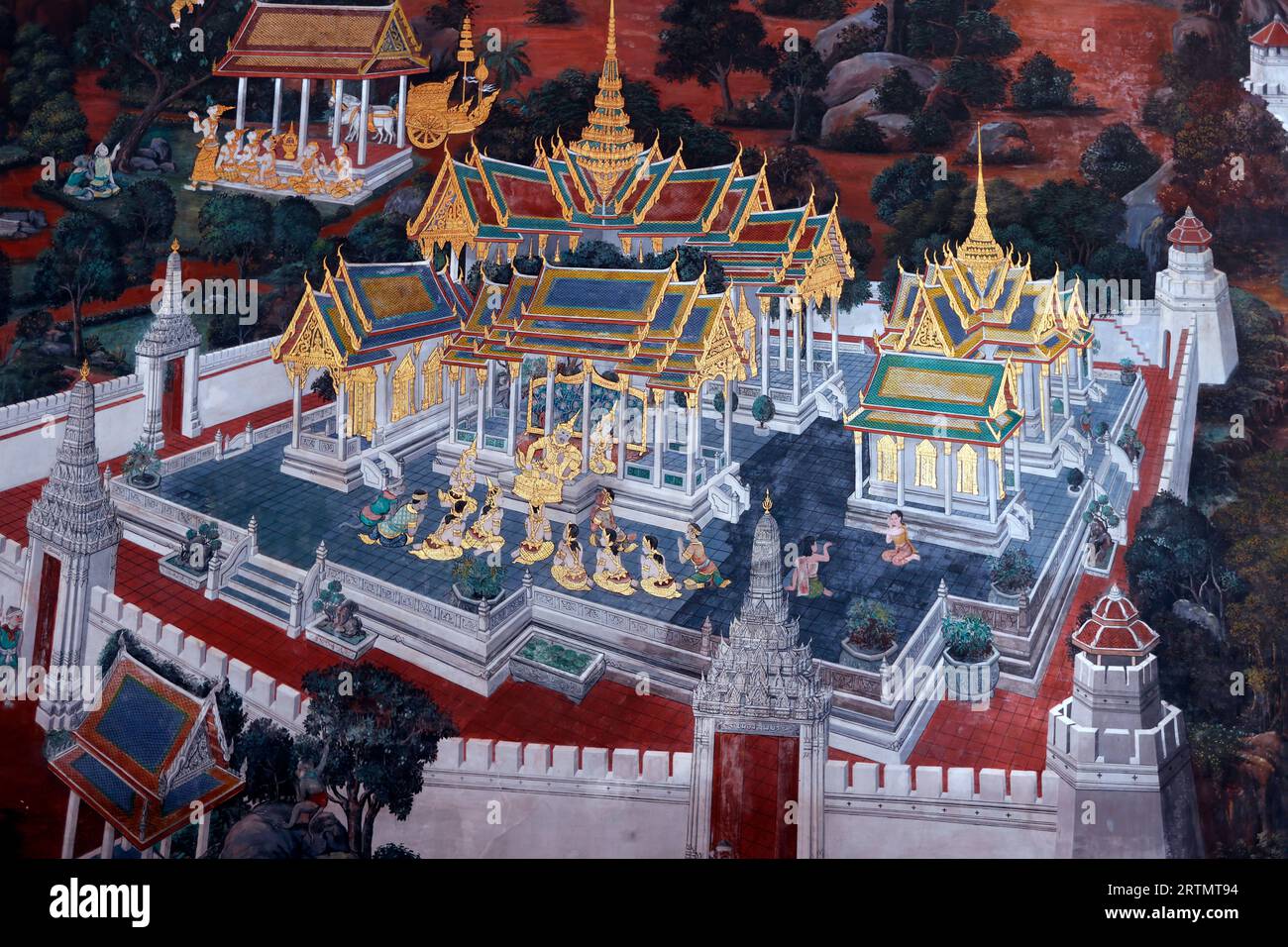 Wat Phra Kaew temple. Scene from the Ramakien (Thai Ramayana) in a ...