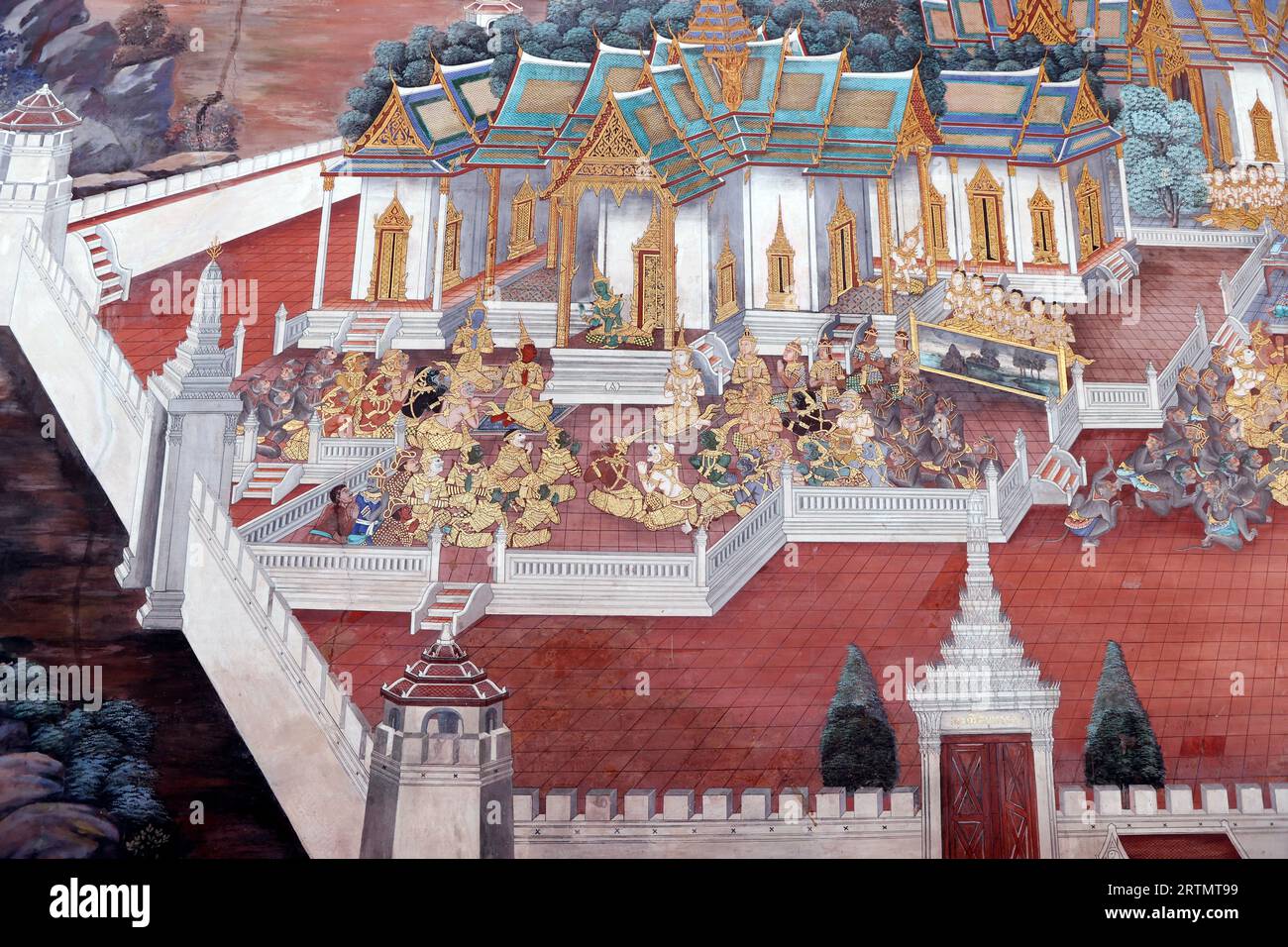 Wat Phra Kaew temple. Scene from the Ramakien (Thai Ramayana) in a ...