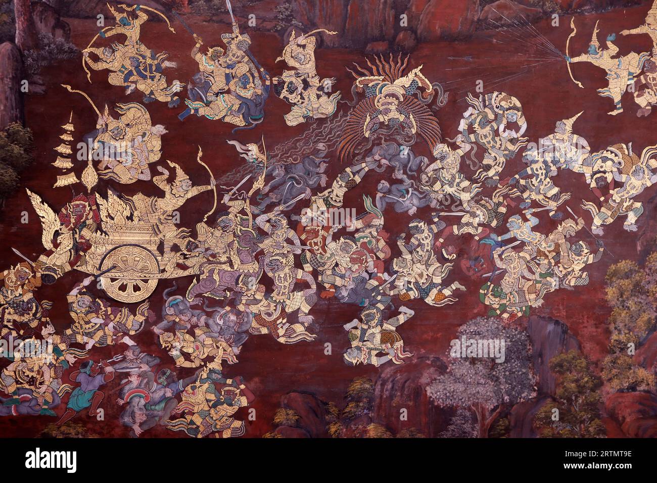 Wat Phra Kaew temple. Scene from the Ramakien (Thai Ramayana) in a ...