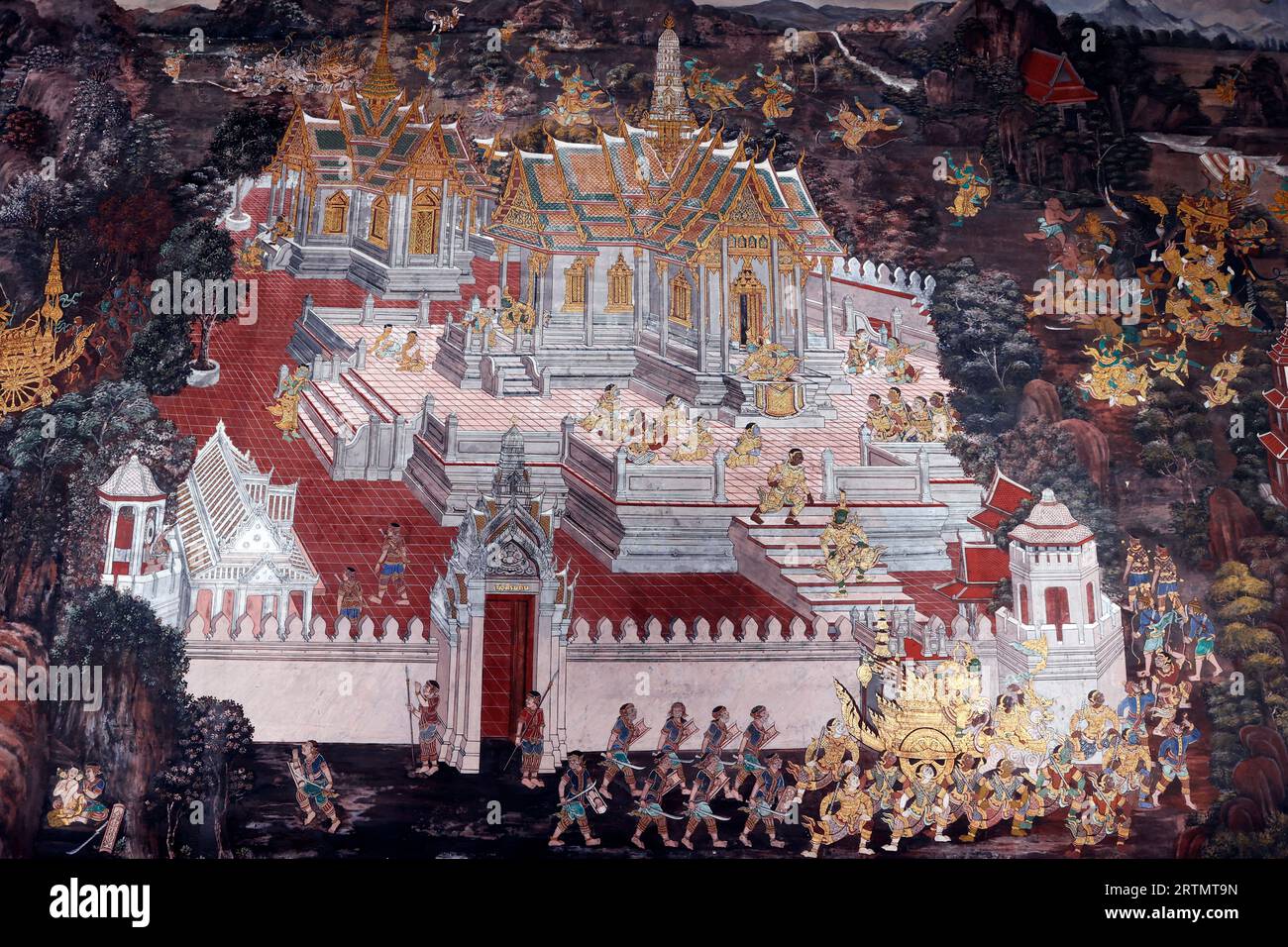 Wat Phra Kaew temple. Scene from the Ramakien (Thai Ramayana) in a ...