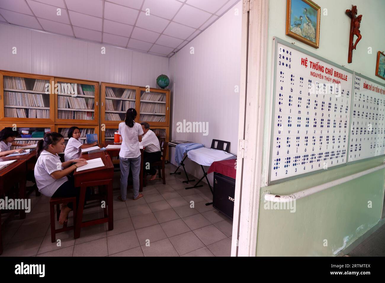 Center for blind children. Blind student at school. Ho Chi Minh city ...