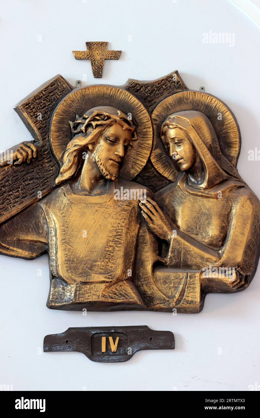Catholic church. Way of the cross. Passion of Christ. Jesus meets his ...