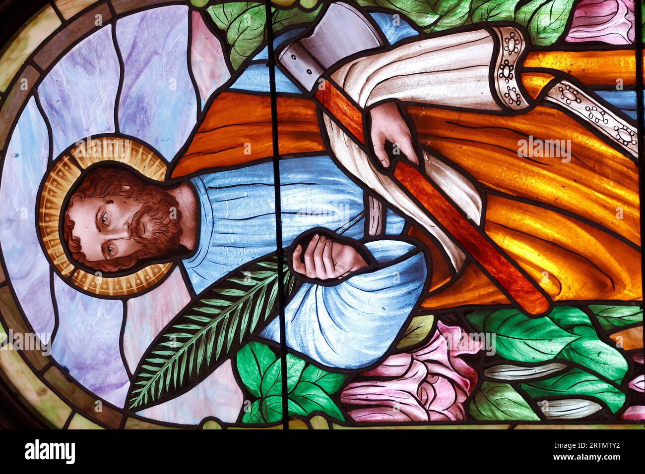 Catholic church. Stained glass window. The Apostle Judas Thaddeus ...