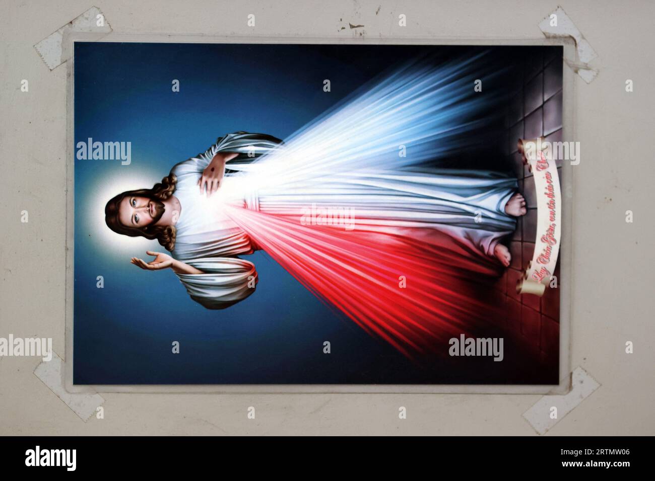 Catholic church. Stained glass window. Merciful Jesus, I trust in you ...