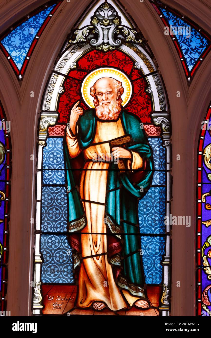 Thi Nghe catholic Church. Stained glass window. Saint Thomas the ...