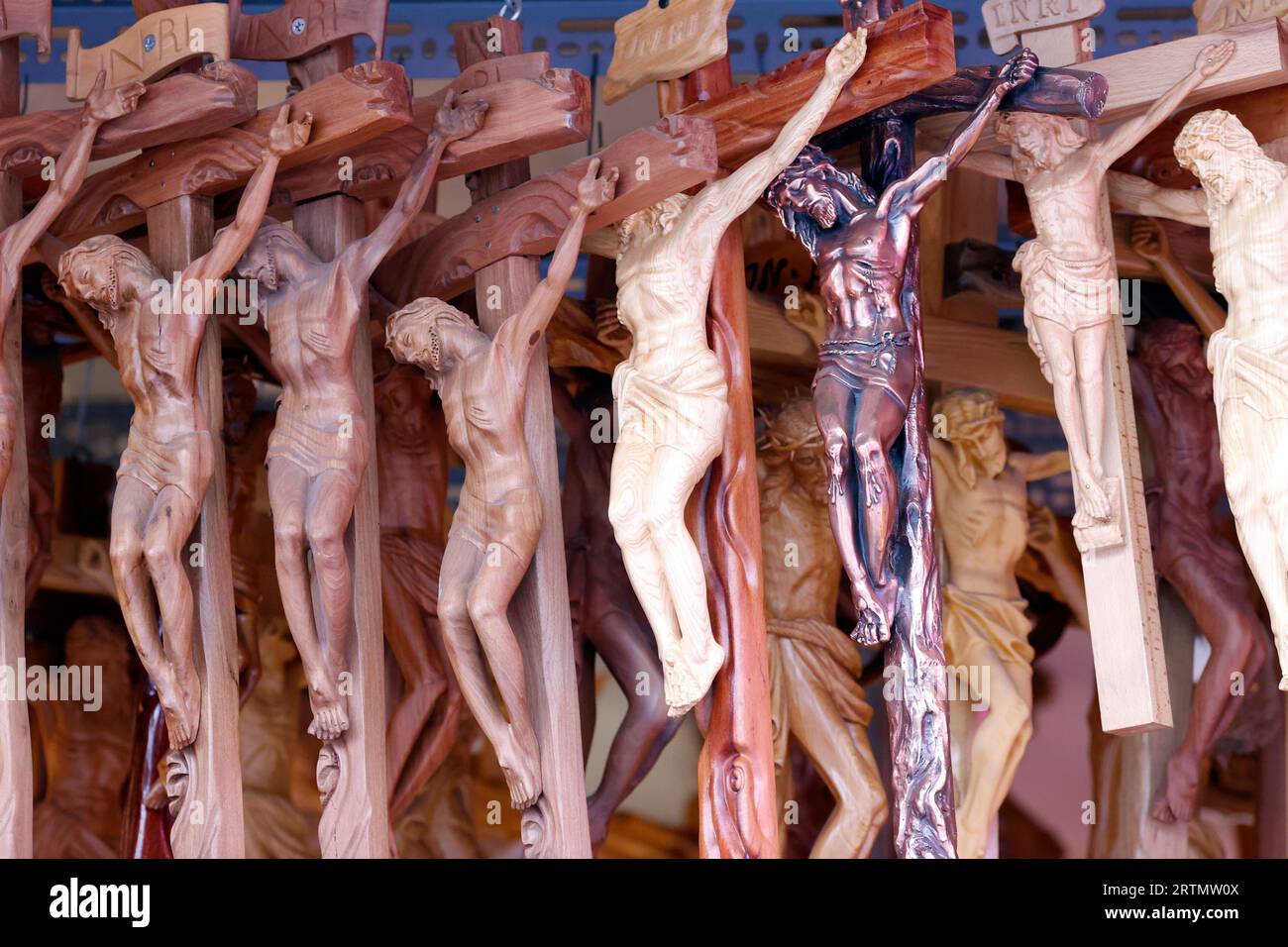 Fatima Church. The crucifixion. Jesus on the cross. Crucifix. A shop ...