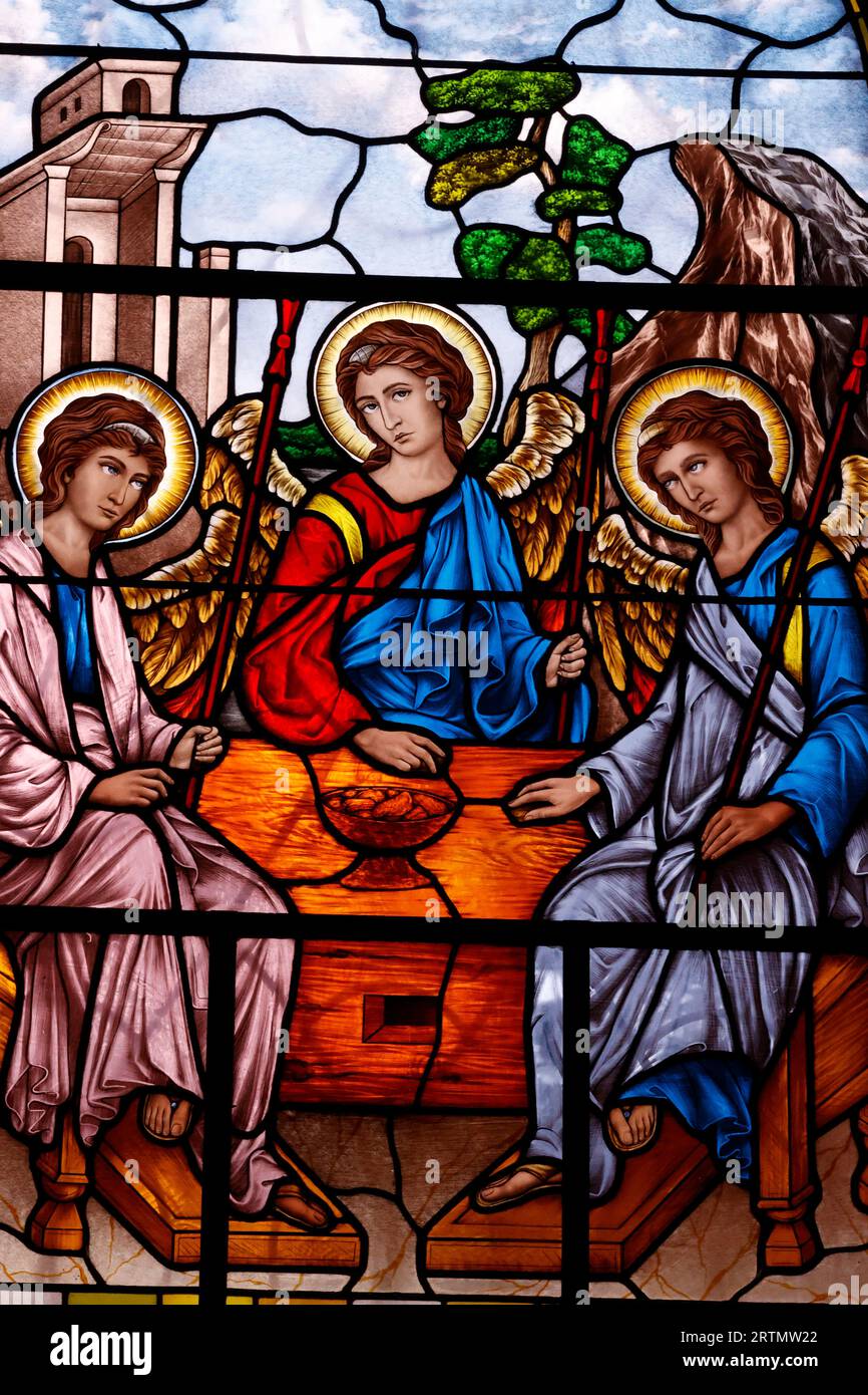 Saint Nicholas Cathedral Dalat. Stained glass window. Holy Trinity ...