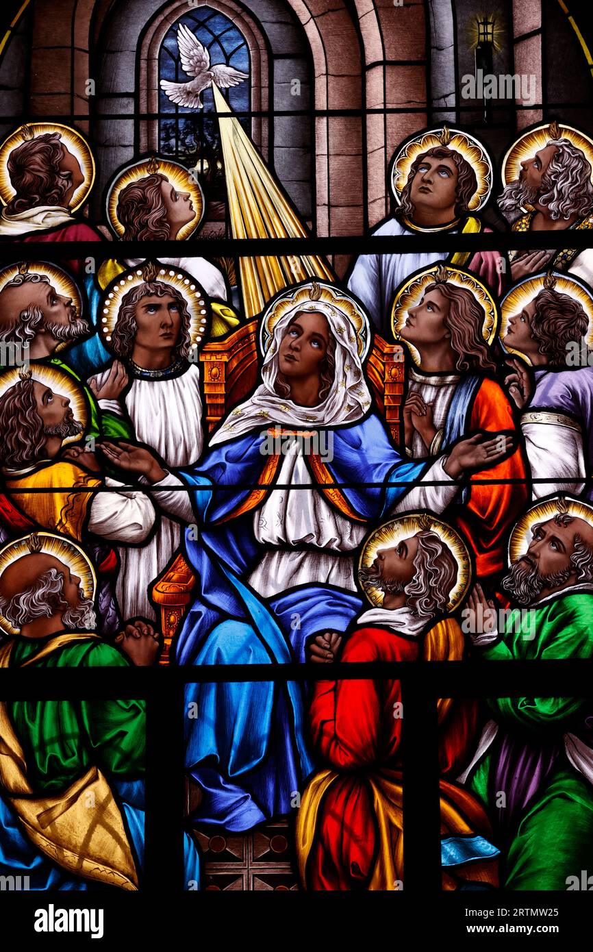 Saint Nicholas Cathedral Dalat. Stained glass window. The descent of ...