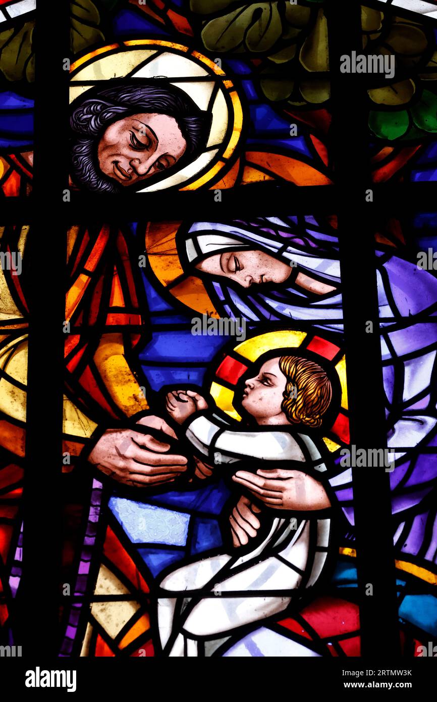 Saint Nicholas Cathedral Dalat. Stained glass window. The Holy Family ...