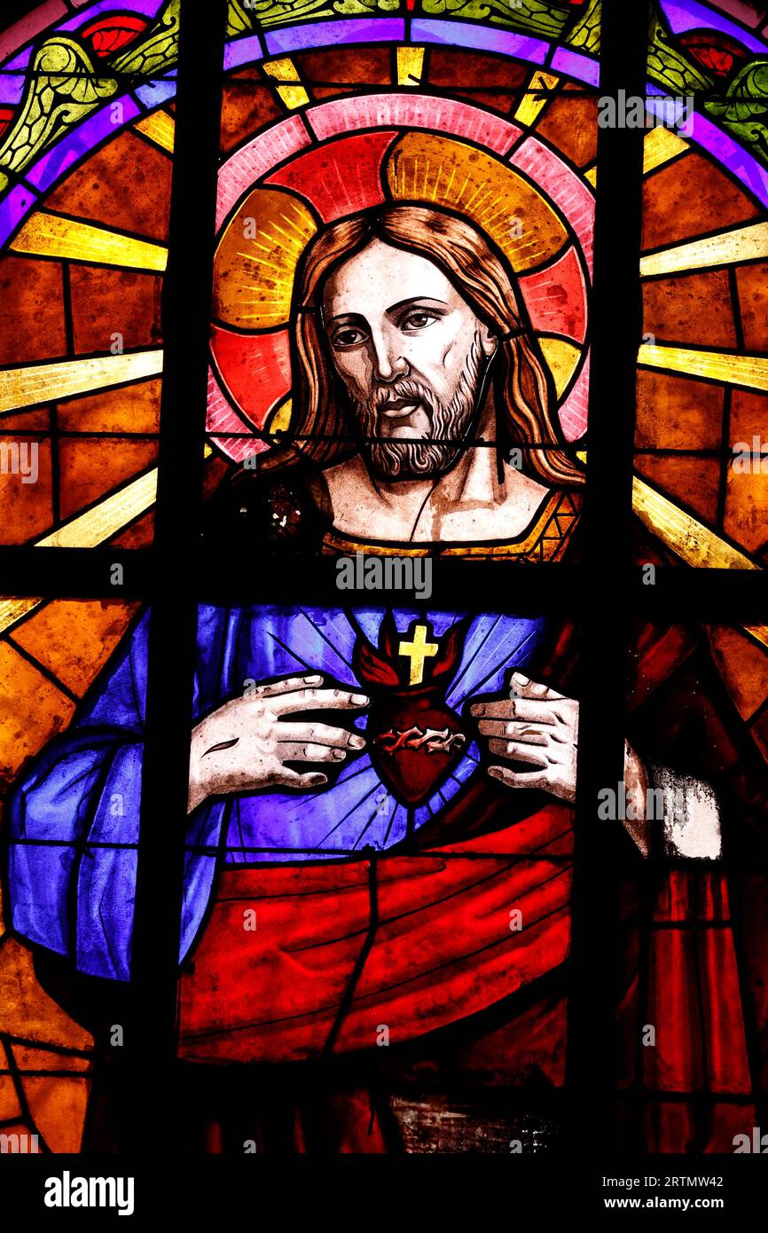 Saint Nicholas Cathedral Dalat. Stained glass window. Jesus Christ. His ...