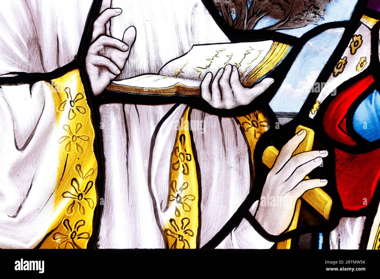 Song Vinh catholic church. Stained glass window. Priest blessing ...