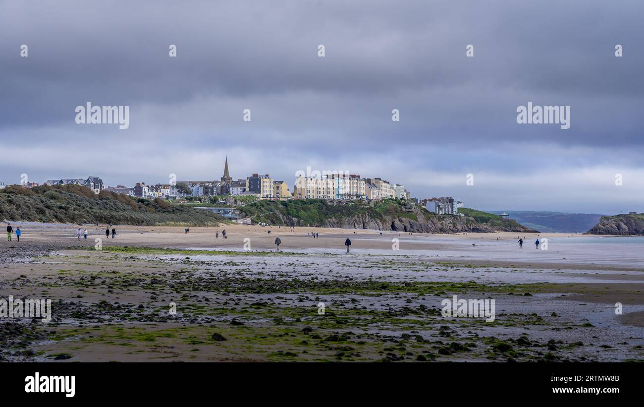 The view of Tenby and Tenby South beach from Penally Beach ...