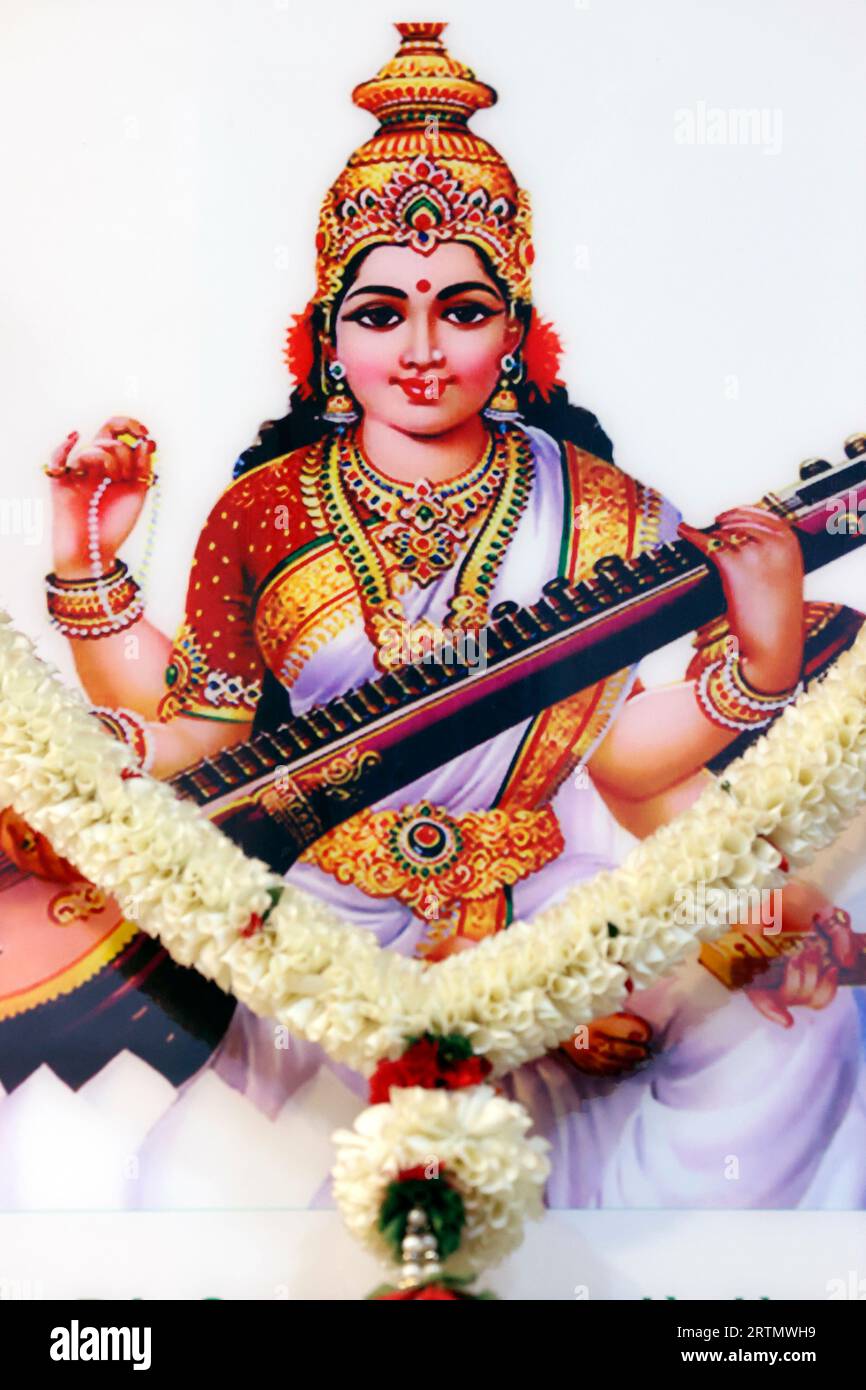 Mariamman Hindu Temple. Hindu deity. Goddess Sarawasti of knowledge ...