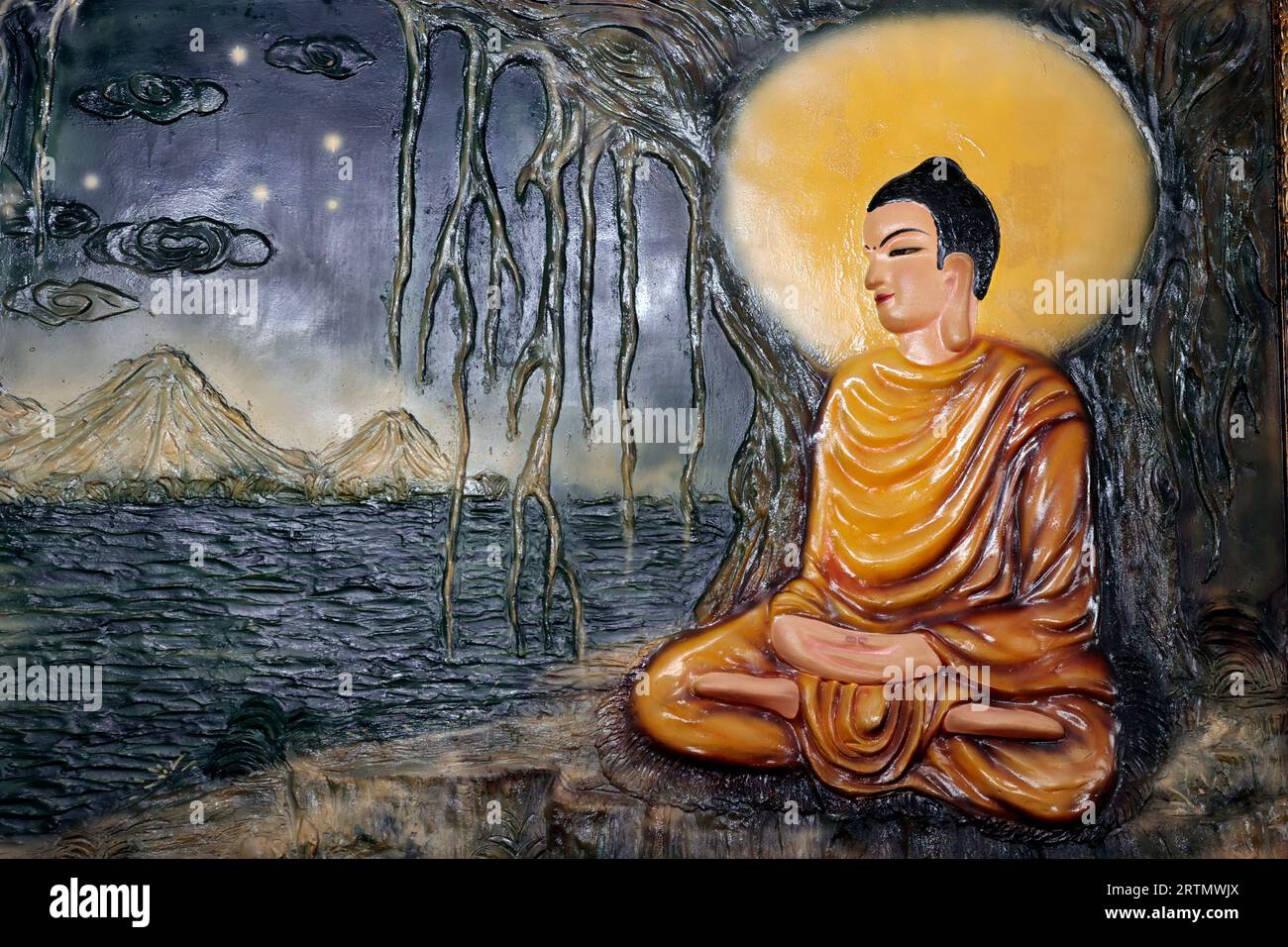 Buddhist temple. Siddhartha Gautama Buddha seated under the Bodhi Tree ... Buddhist temple. Siddhartha Gautama Buddha seated under the Bodhi Tree ...