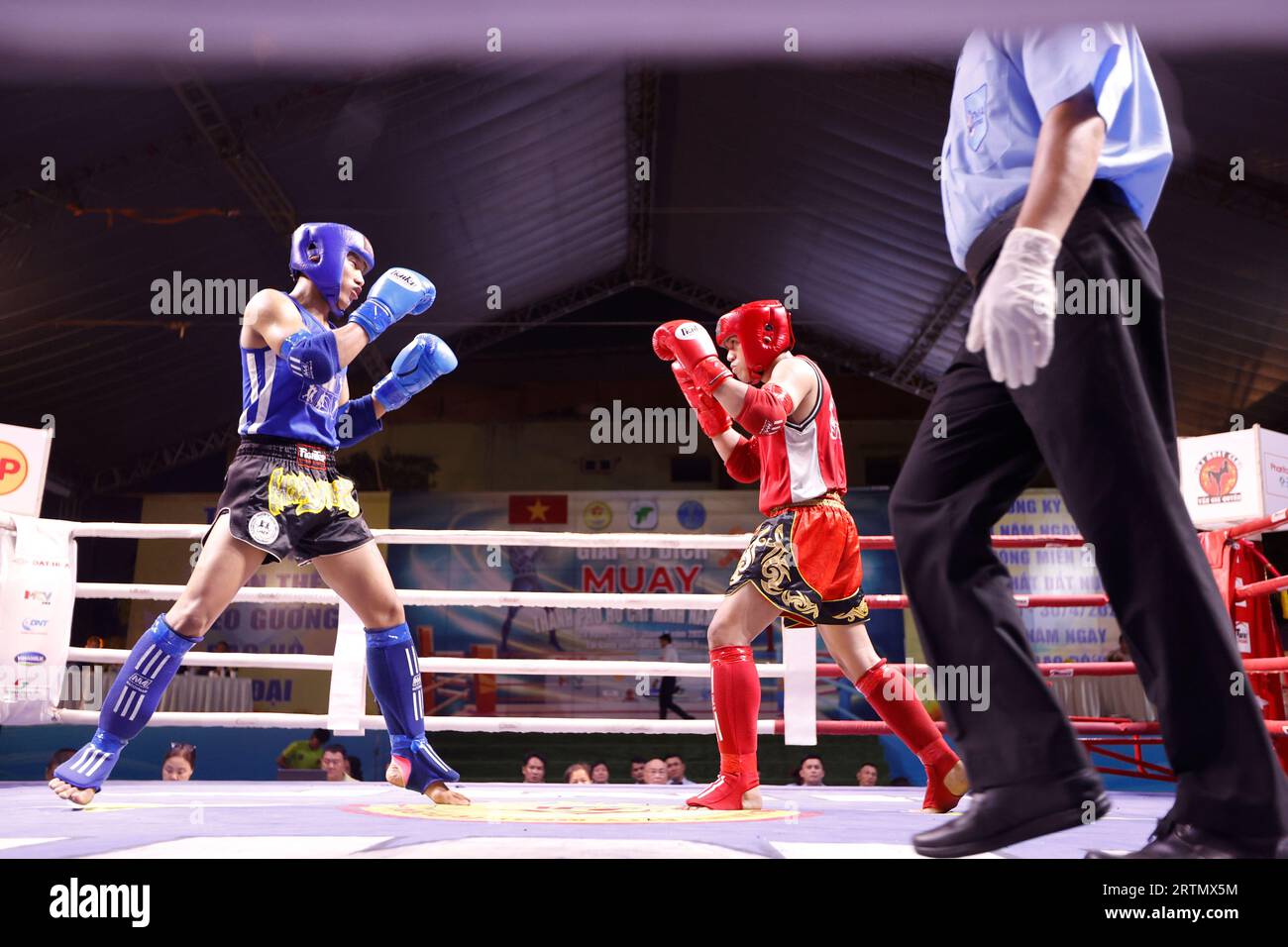 Muay Thai Thai Boxing Two Men Fighting In The Boxing Ring Ho Chi Minh City Vietnam Stock
