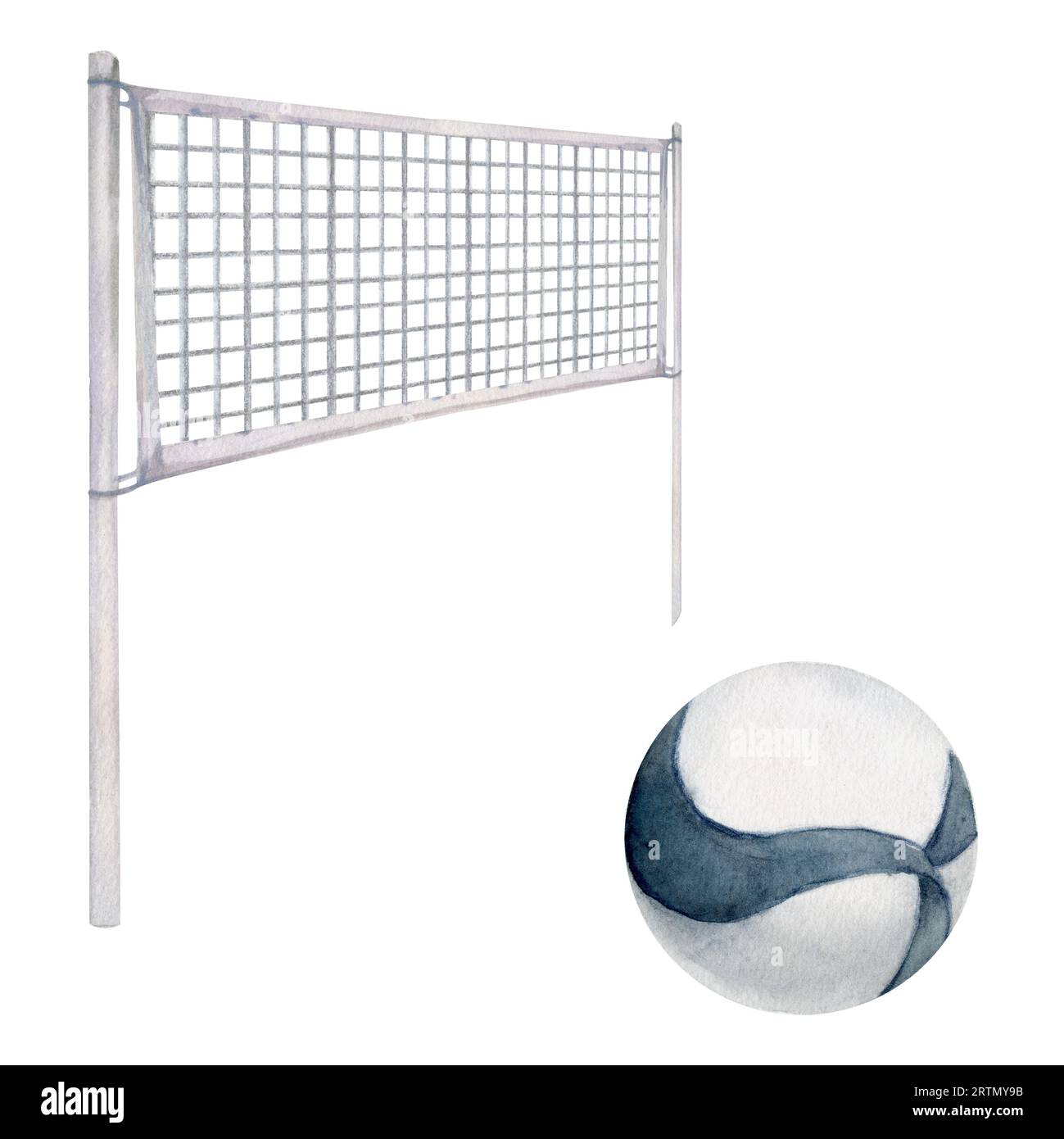 Hand drawn watercolor sports gear equipment for play game match ...